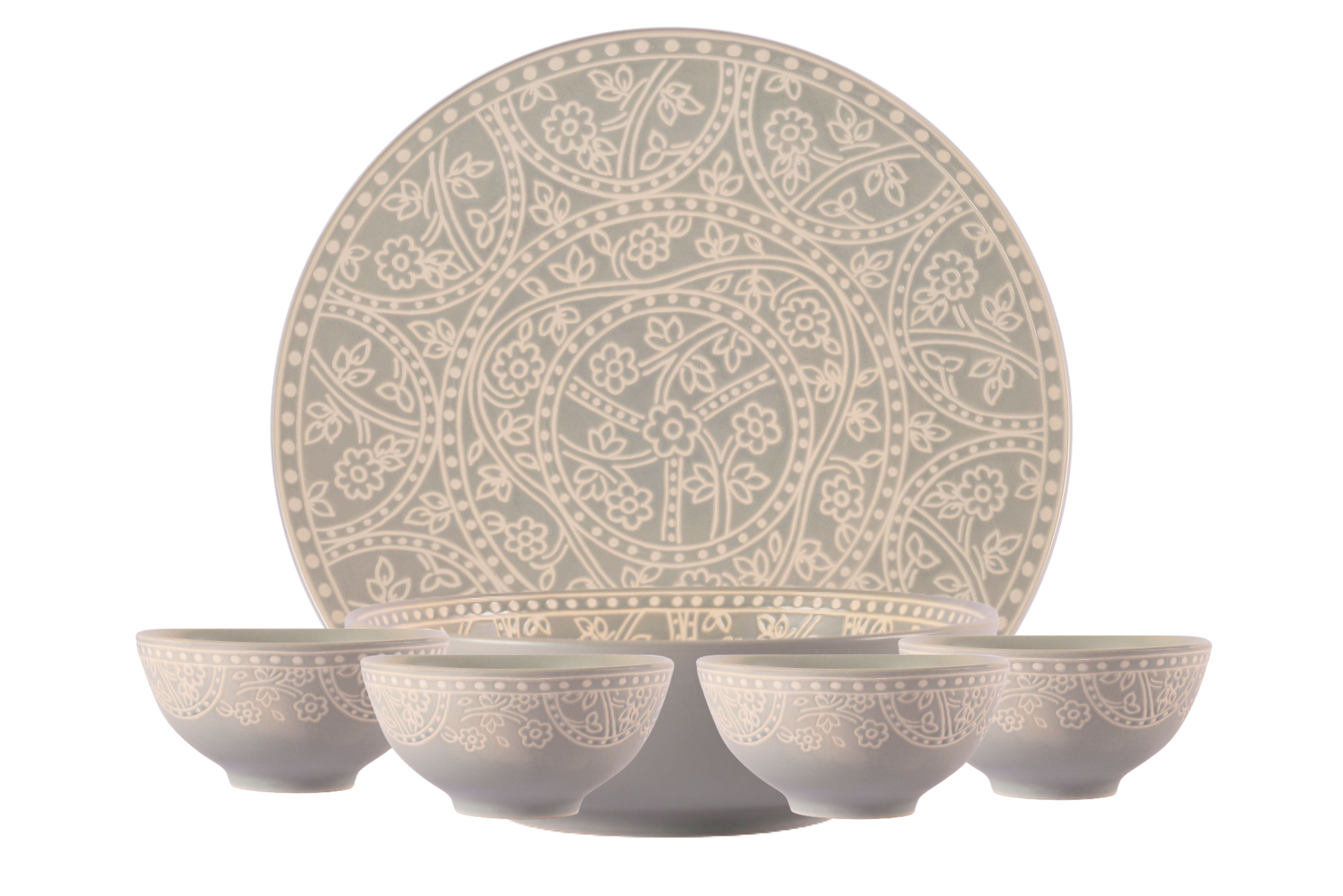 Hitkari Porcelain Mila Light Grey 2 Serving Bowl With 4 Veg Bowl And 4 ...
