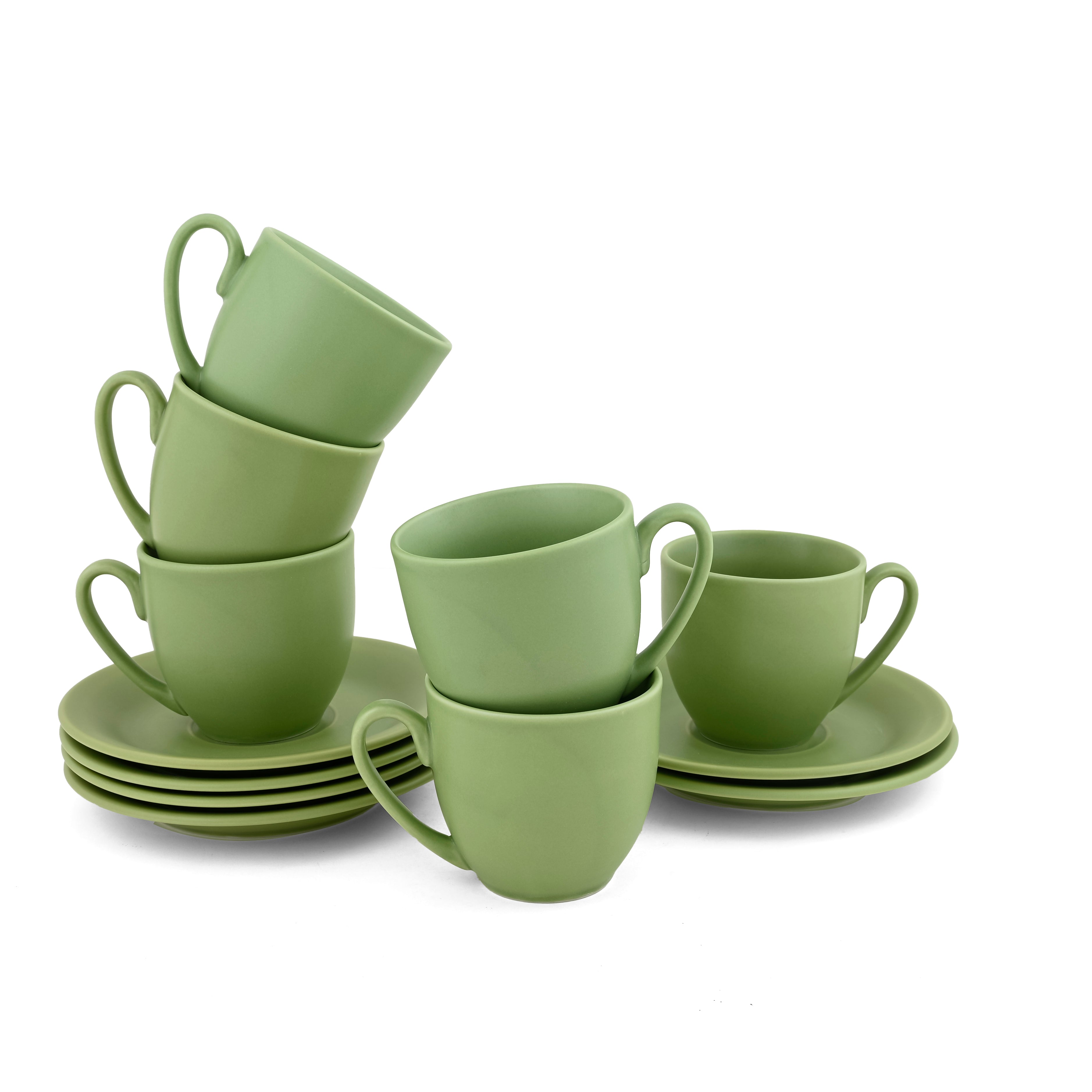 Cup & Saucer Set of 12pc. CS2 - MATTE GREEN – Hitkari Potteries
