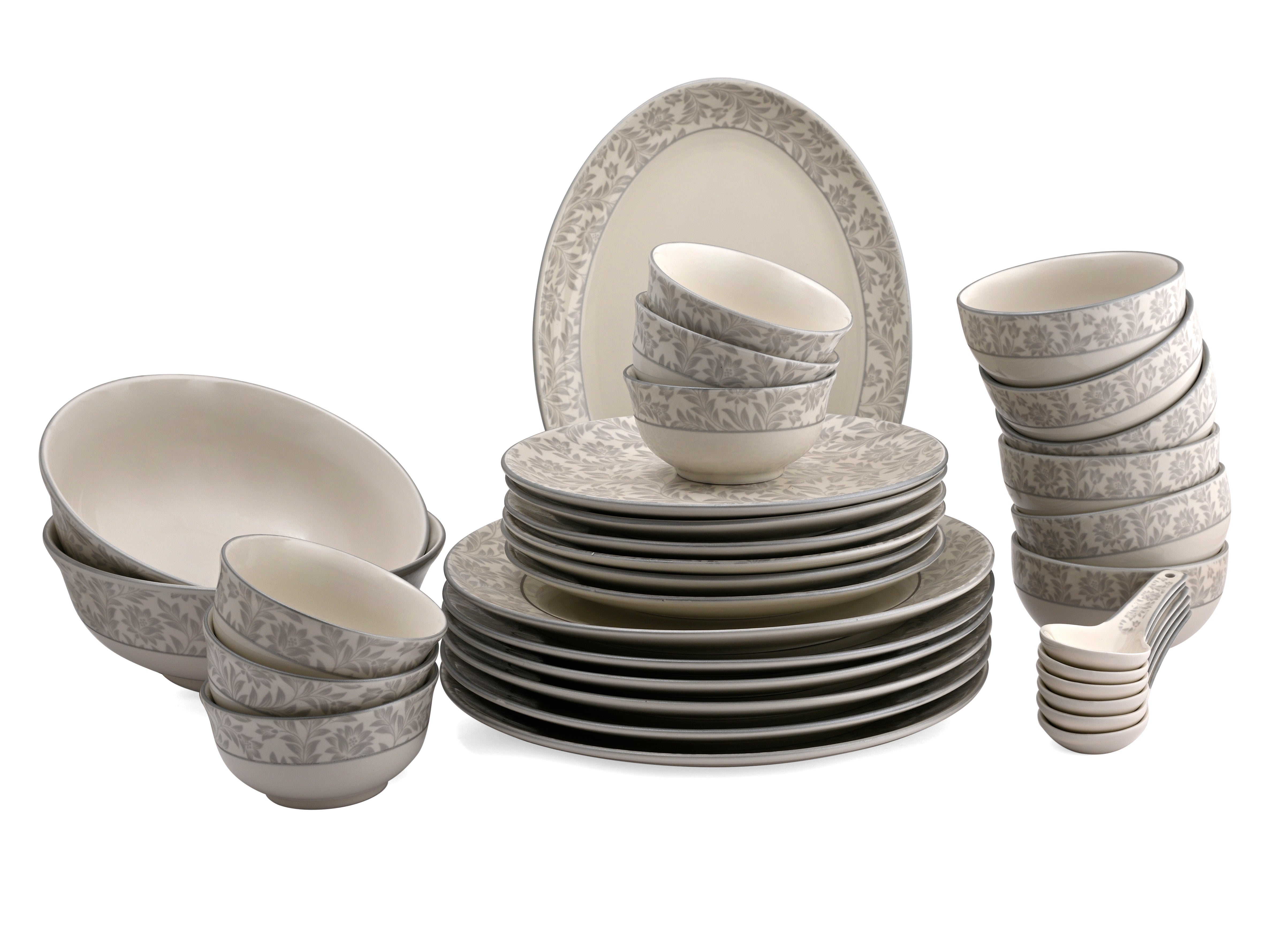 White Garden 33-Piece Porcelain Dinner Set – Elegant Tableware for 6 ...