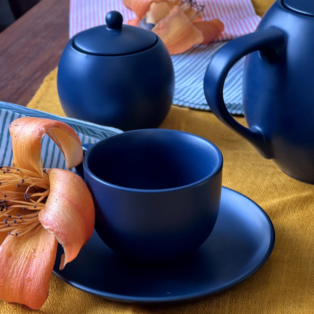 MATT NAVY - 12 PC. CUP AND SAUCER SET – Hitkari Potteries